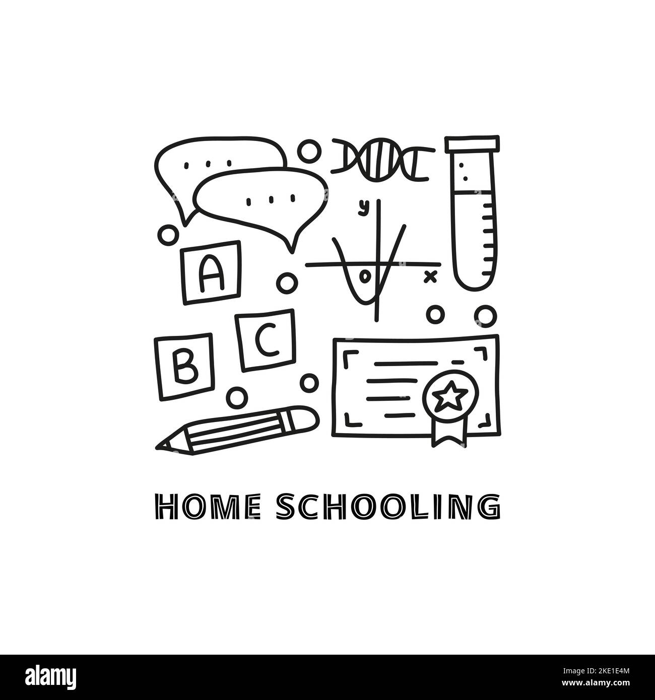 Group of doodle outline education, e-learning icons including chat ...