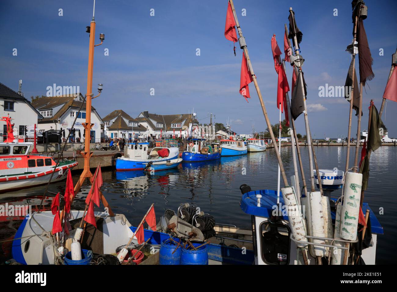 Fishtrawler in the harbour of Vitte, Hiddensee island, Baltic Sea ...