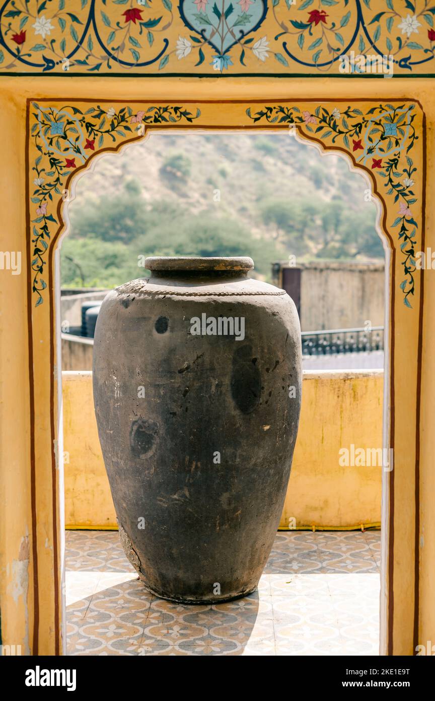 Ancient greek vase in a yellow frame art Stock Photo - Alamy