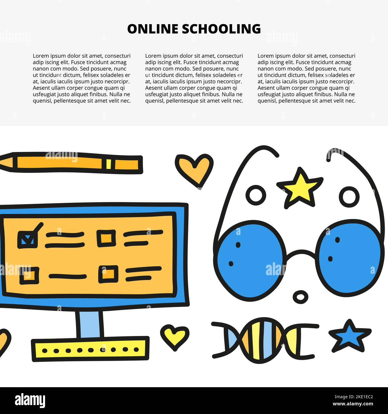 Article template with space for text and doodle colored education, e ...