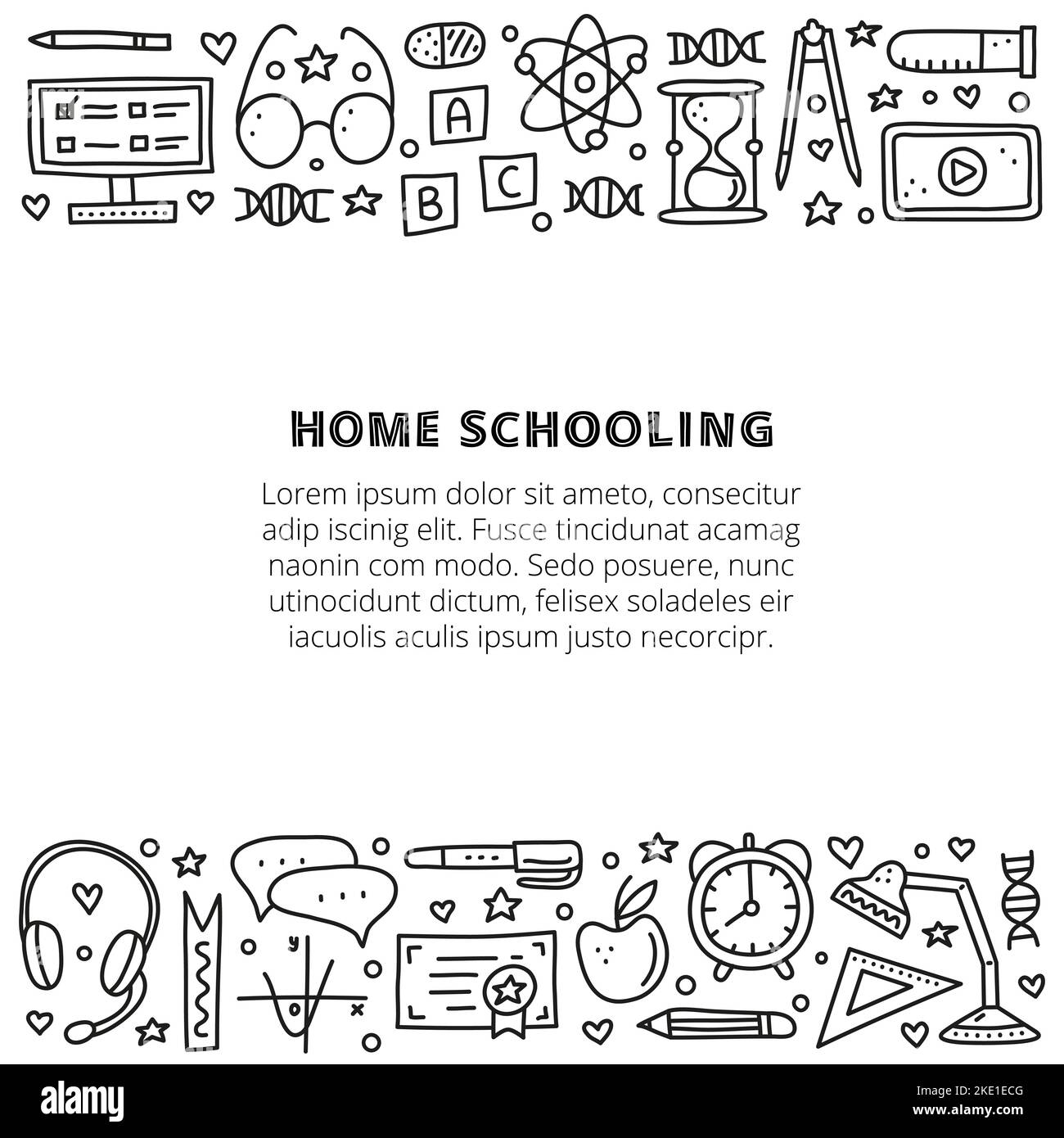 Poster with lettering and doodle outline education, e-learning icons ...