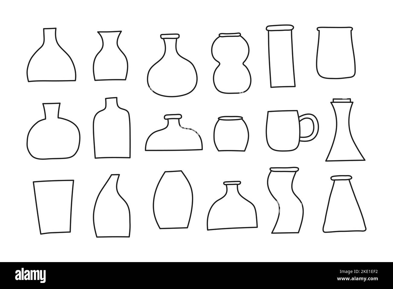 Set of simple doodle outline vases isolated on white background Stock ...