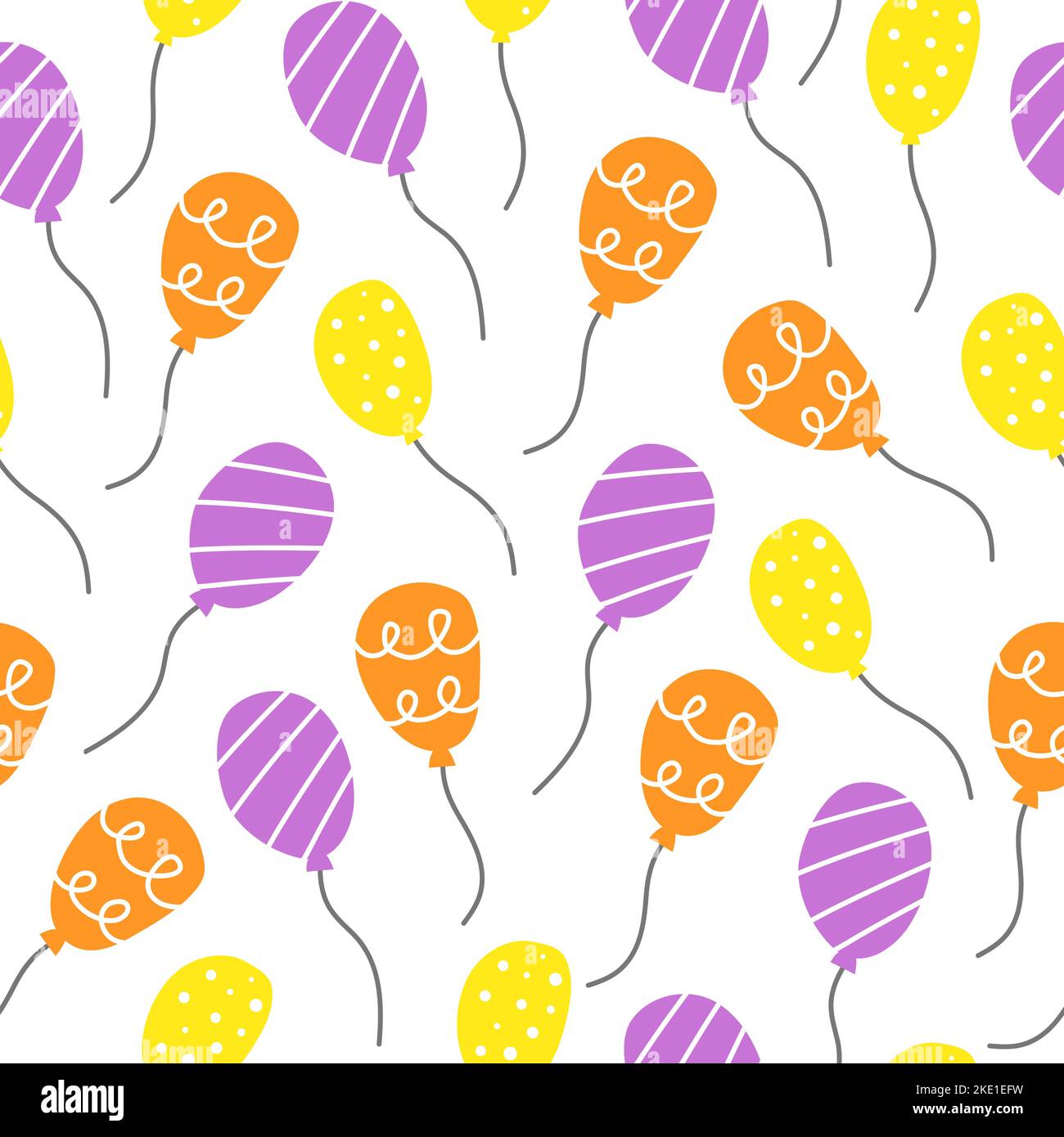 Simple white seamless pattern with cute doodle colorful helium balloons ...