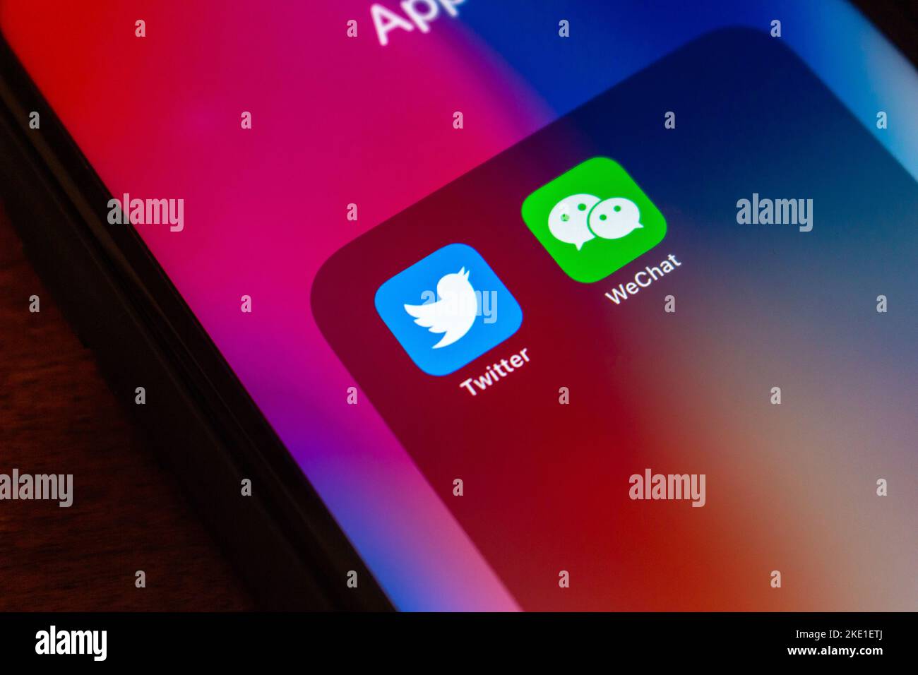 Vancouver, CANADA - Nov 7 2022 : Twitter and WeChat app icons on an ...