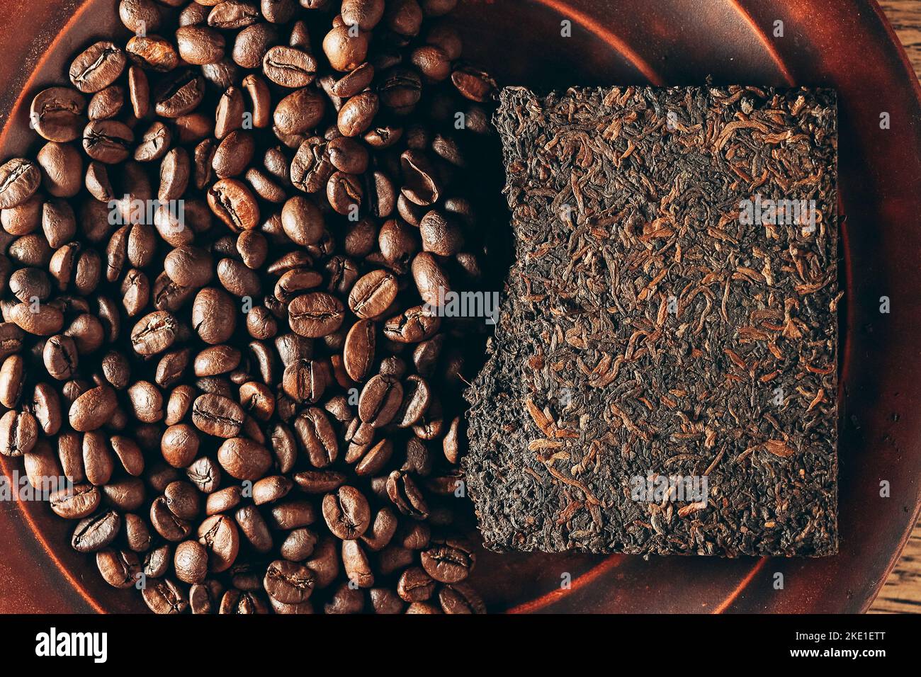 coffee vs. tea. choice of drink concept. tea or coffee? coffee beans ...