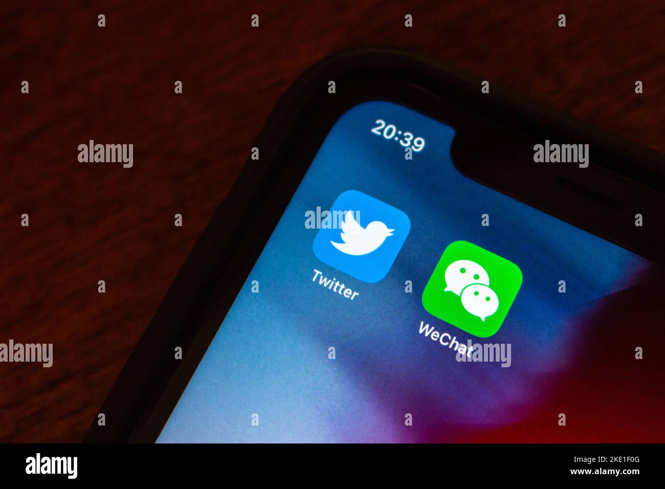 Vancouver, CANADA - Nov 7 2022 : Twitter and WeChat app icons on an ...