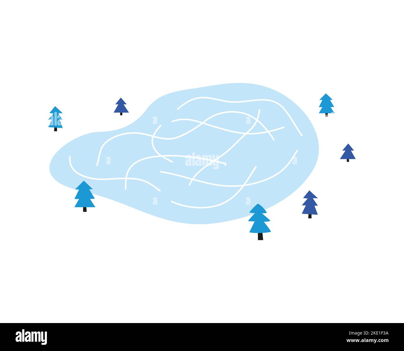 Doodle frozen ice rink and fir trees isolated on white background Stock ...