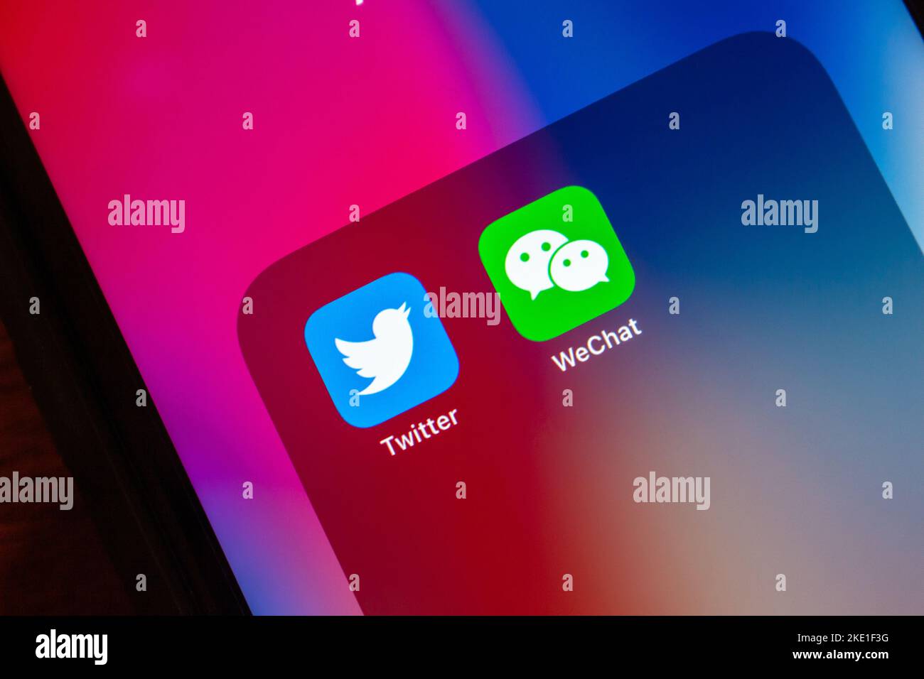 Vancouver, CANADA - Nov 7 2022 : Twitter and WeChat app icons on an ...