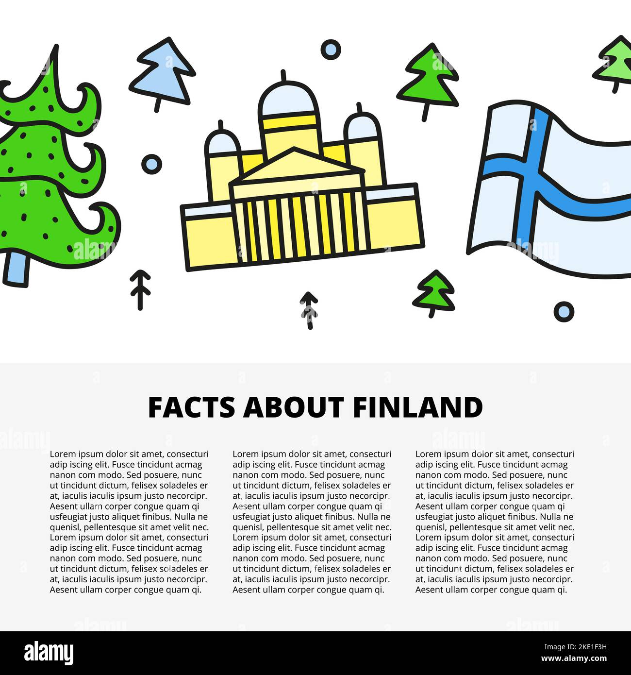 Article template with space for text and doodle colored finland icons ...