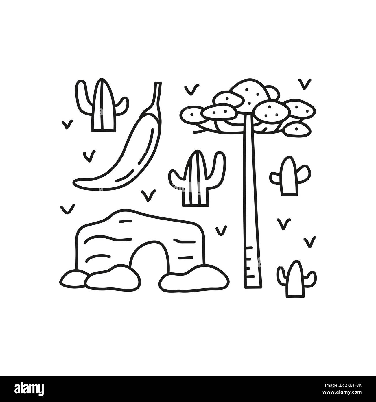 Group of doodle outline Chile icons including chili pepper, araucaria ...