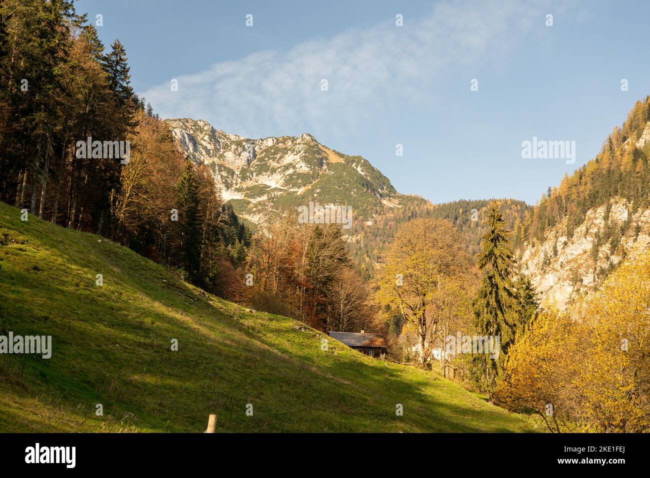 A beautiful landscape of the green hills in Hallstatt Stock Photo - Alamy