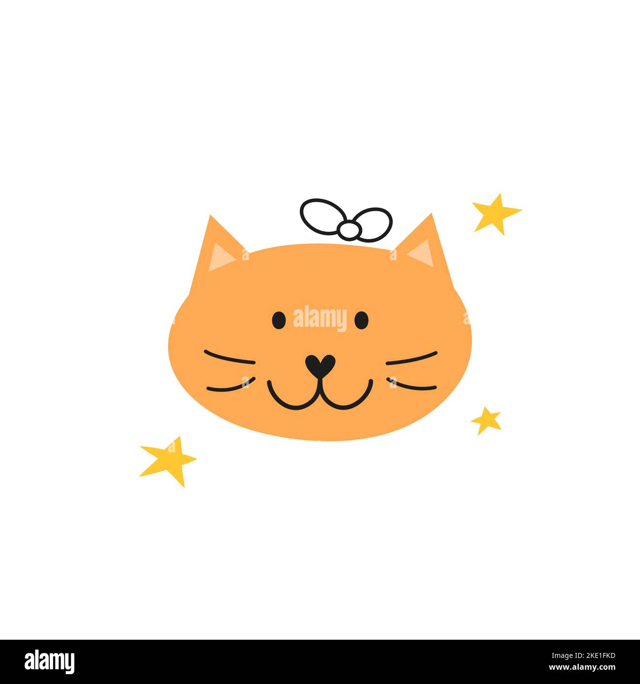 Cute colorful doodle cat girl face with outline bow in Scandinavian ...