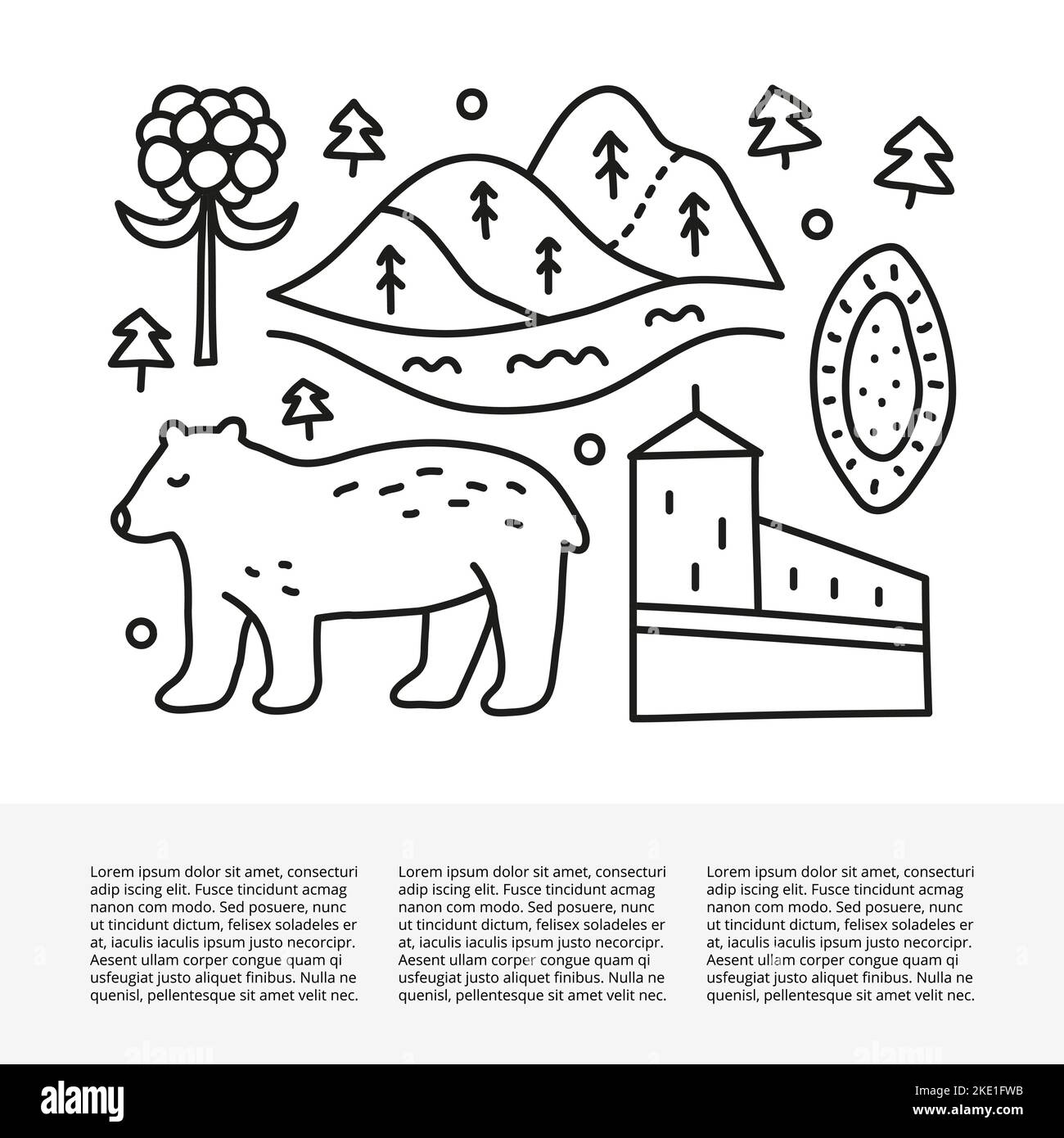 Article template with space for text and doodle outline finland icons ...