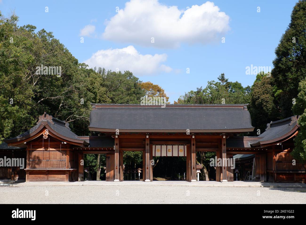 A wooden building of Kashihara Jingu shrine in Kashihara, Japan with ...