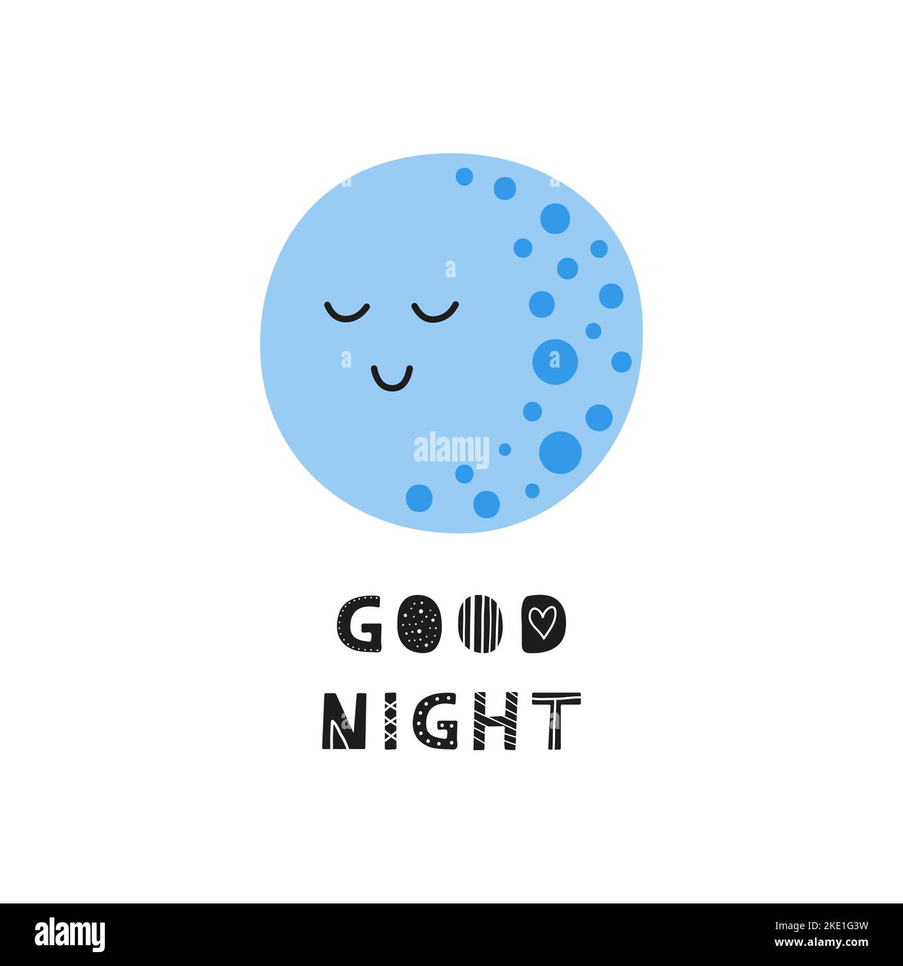 Poster with doodle happy moon character and lettering in Scandinavian ...
