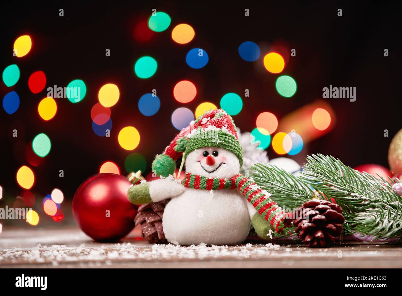 cute funny snowman on Christmas evening background Stock Photo - Alamy