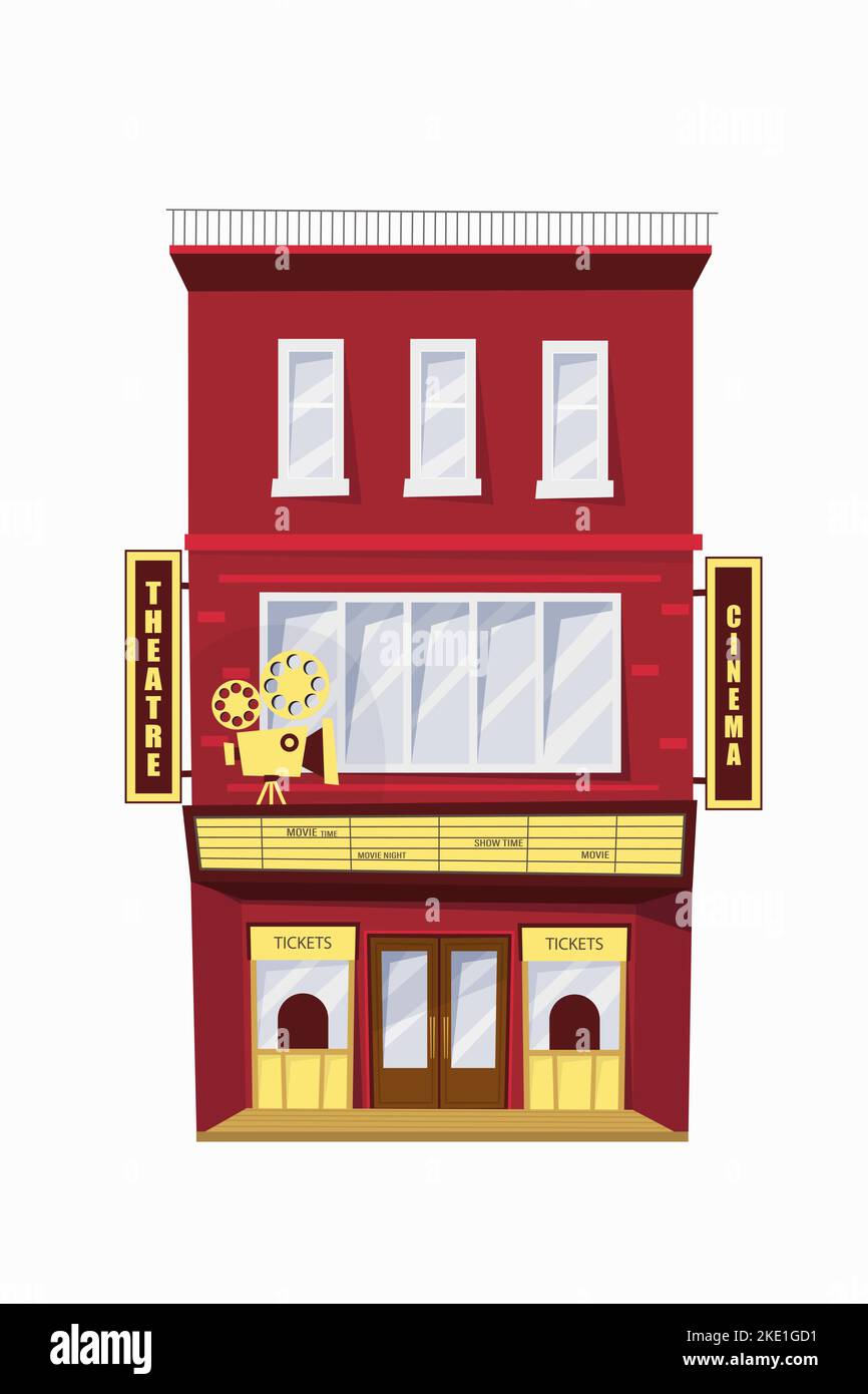 Cinema building, facade for city isolated on white background. Vector ...