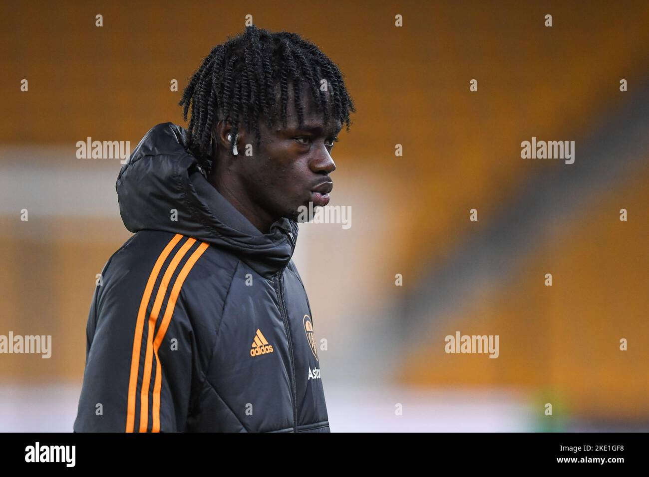 Darko Gyabi #18 of Leeds United pre match pitch inspection during the ...