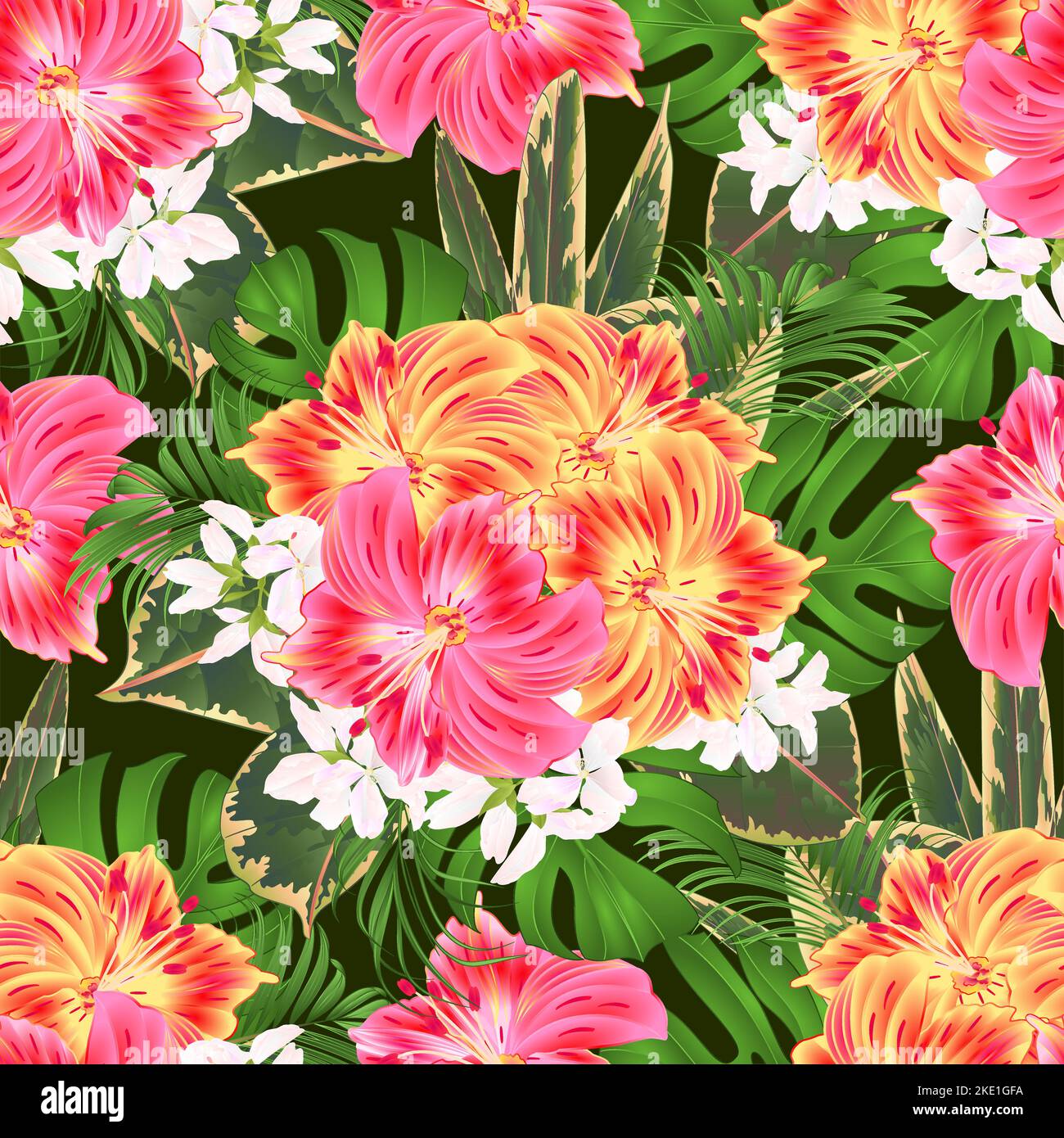 Seamless texture bouquet with tropical flowers floral arrangement, with ...