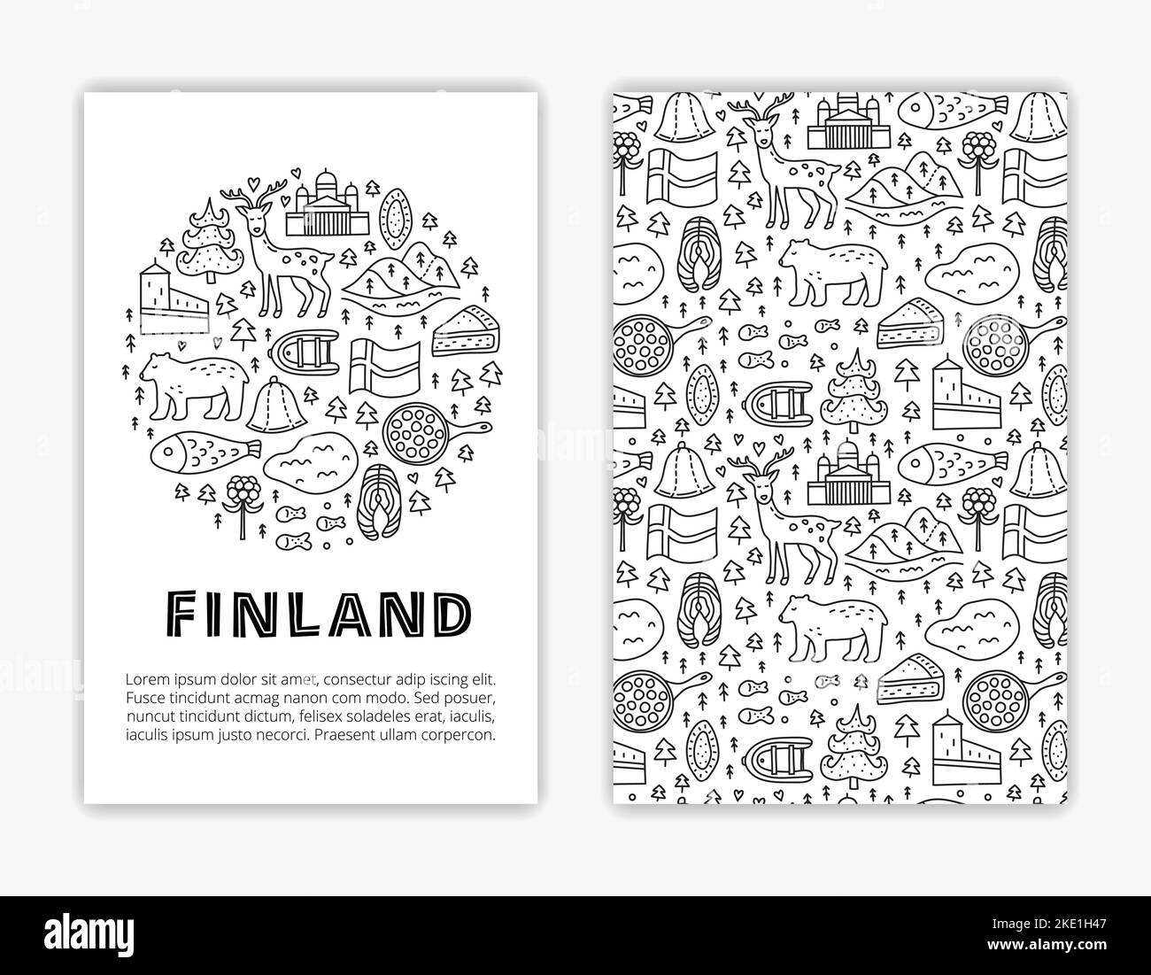Card templates with doodle outline finland icons including Helsinki ...