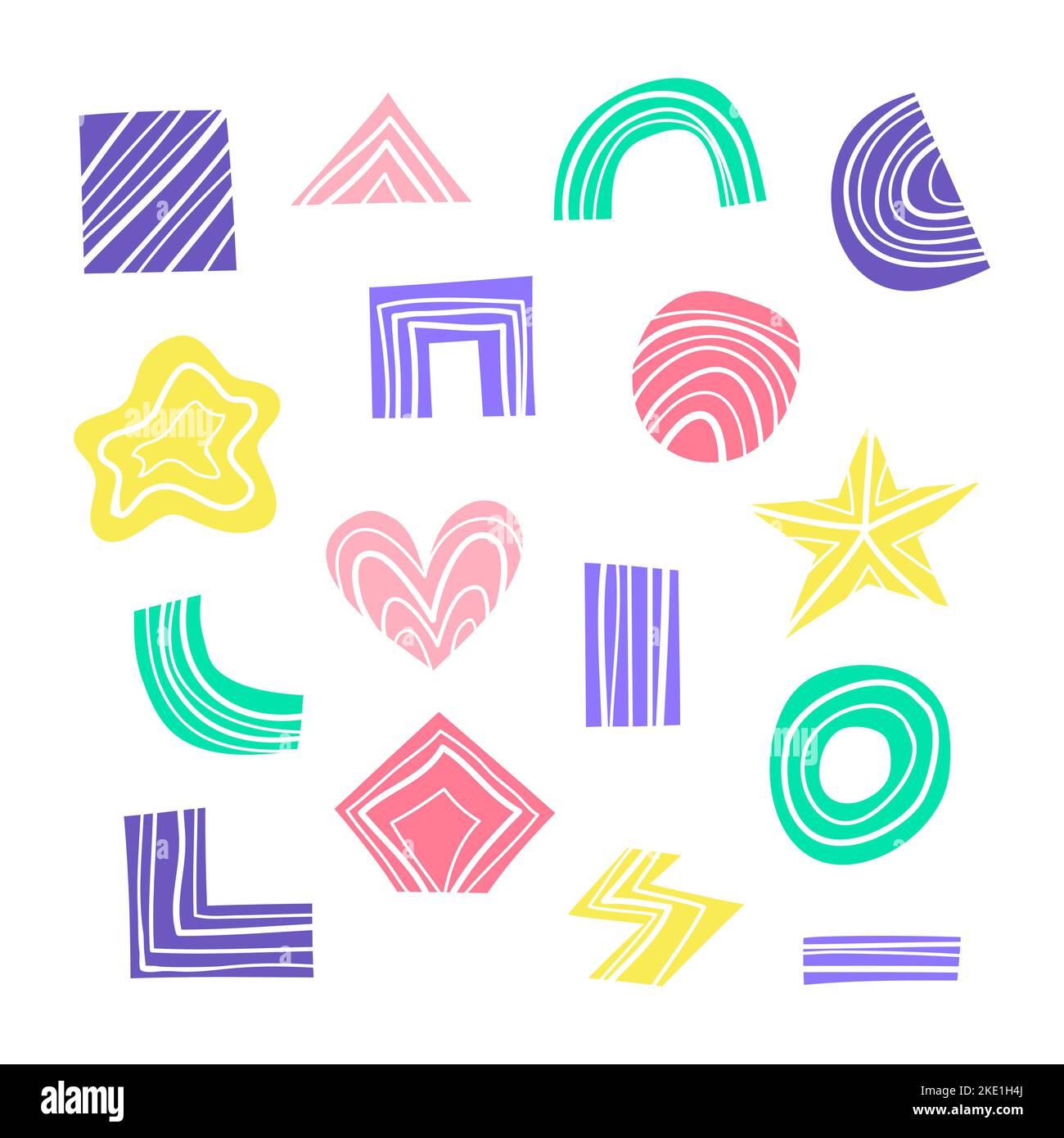 Set of doodle geometric striped abstract shapes and figures including ...