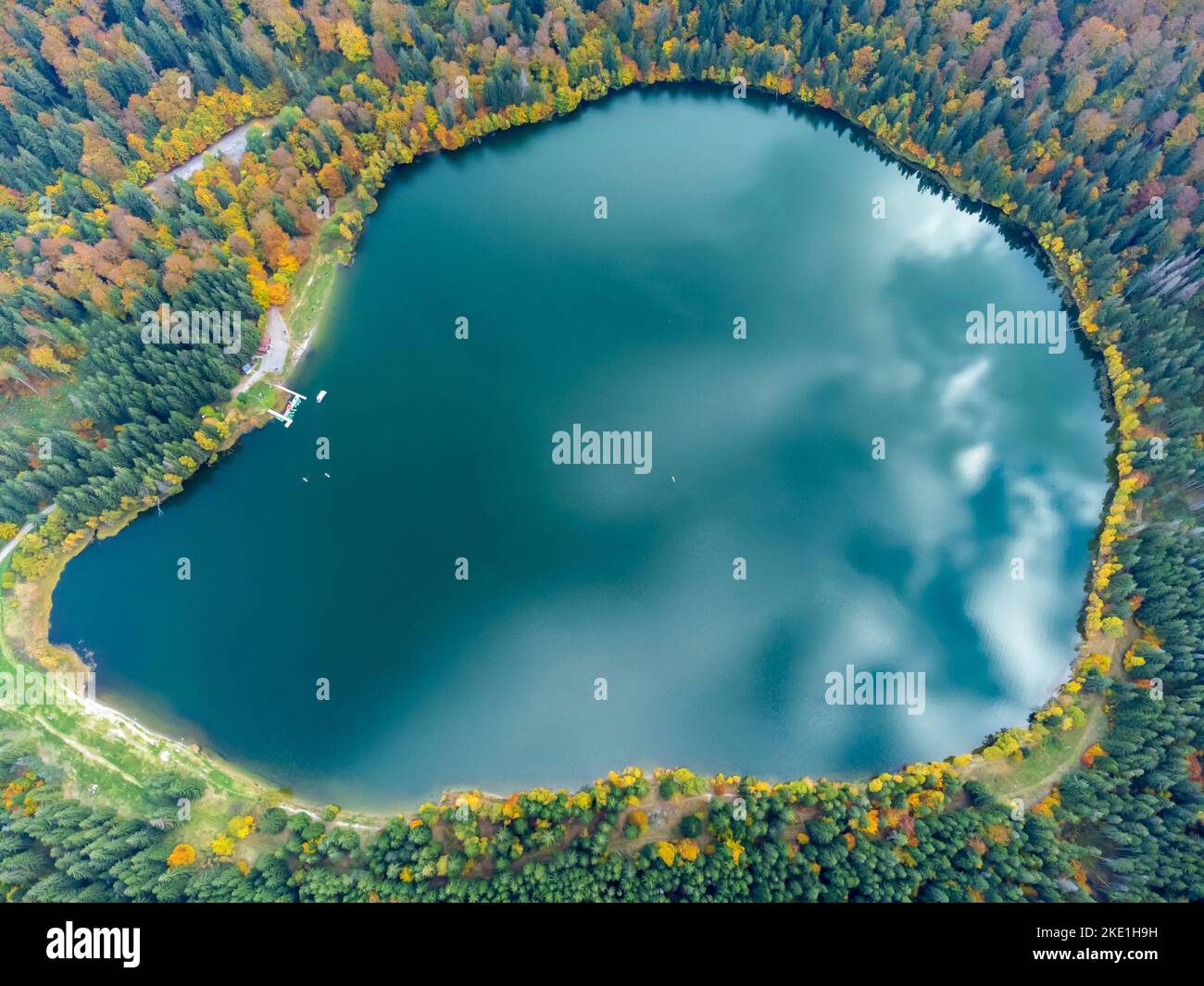 Landscape of St. Ana lake - Romania seen from above, drone view Stock ...