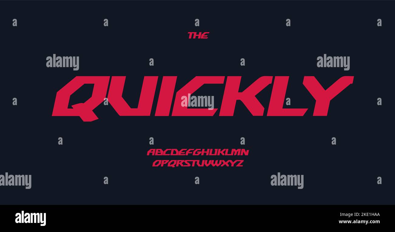 Quickly geometric alphabet. Wide bold italic font, contemporary type ...