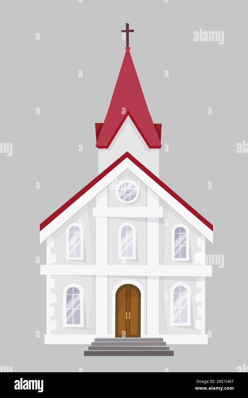 White catholic church with red roof isolated on gray background ...