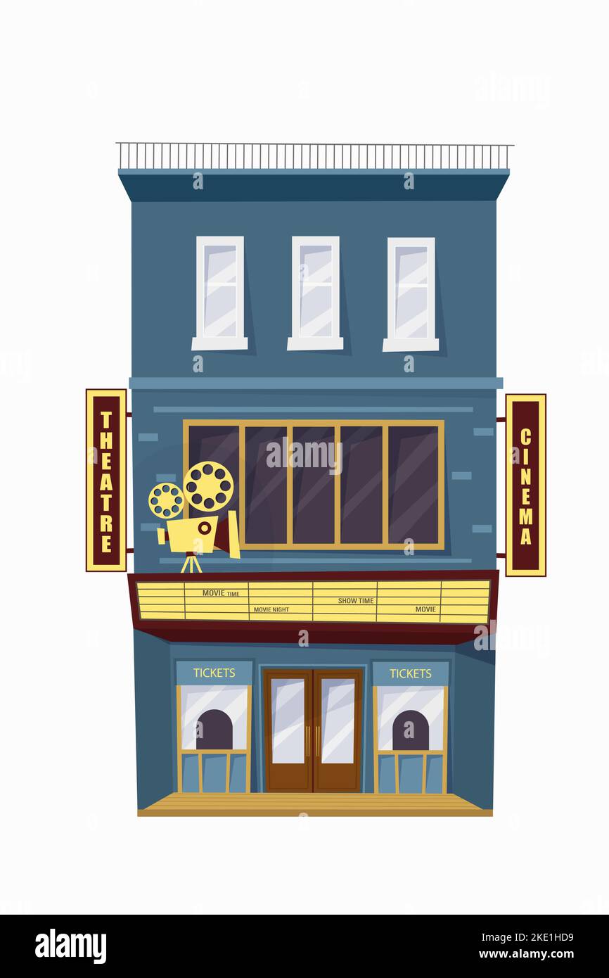 Cinema building, facade for city isolated on white background. Vector illustration Stock Vector ...