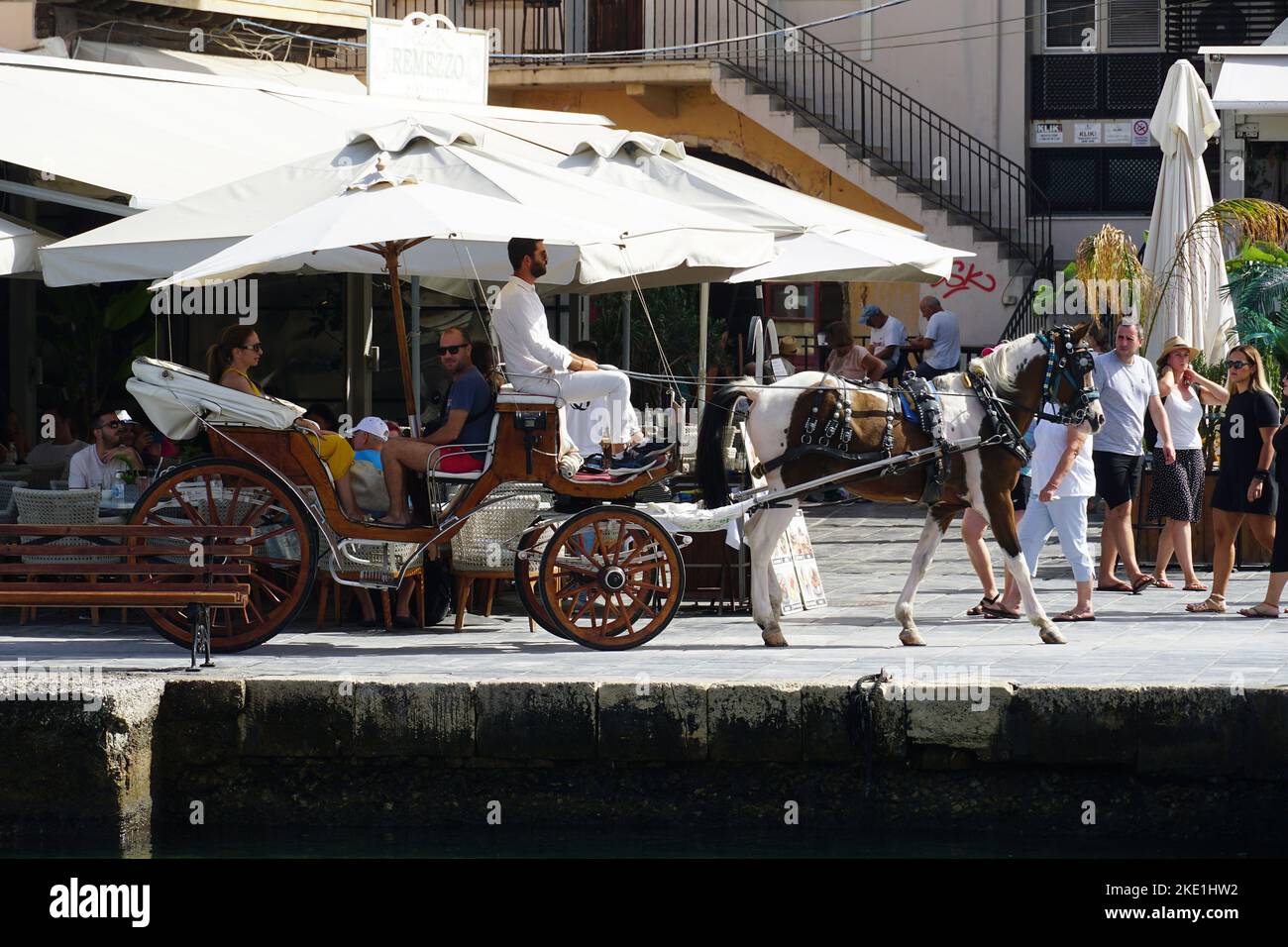 horse-drawn carriage, Old Venetian Port, Chania, Hania, Crete, Greece ...