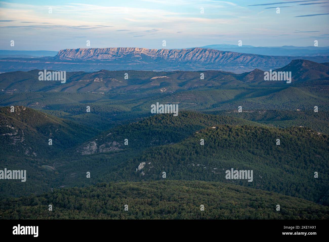 Horizontal panoramic of the iconic Mont Sainte Victoire with woods ...
