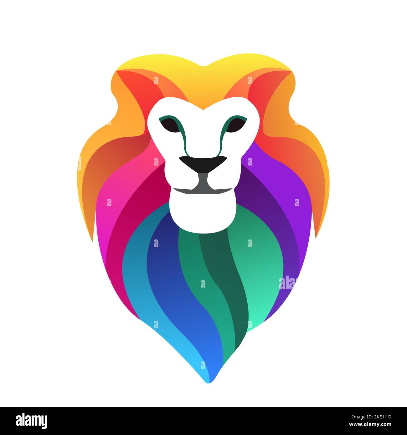 A bright logo design of a lion with a colorful mane and white face on ...