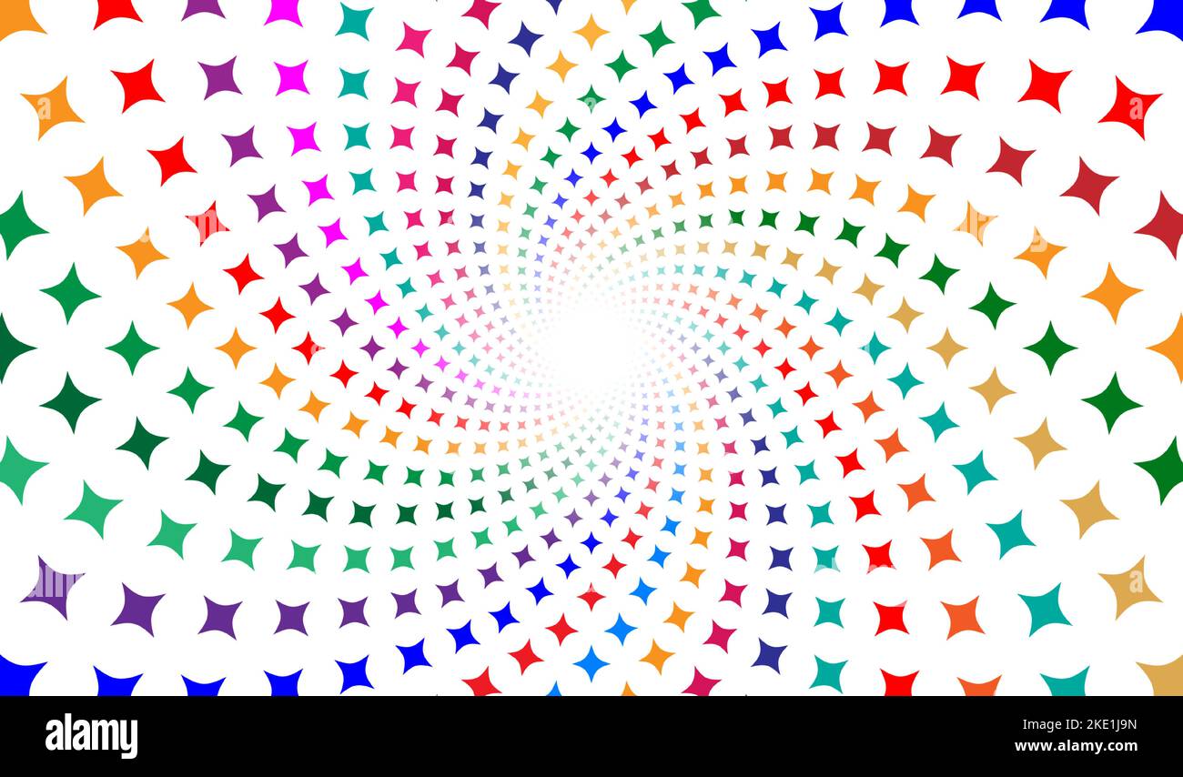 Colorful mosaic stars moving on a white background. Magical spiral ...