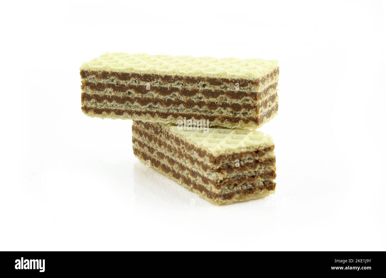 Two rectangular chocolate cream filled wafer sticks isolated on white ...