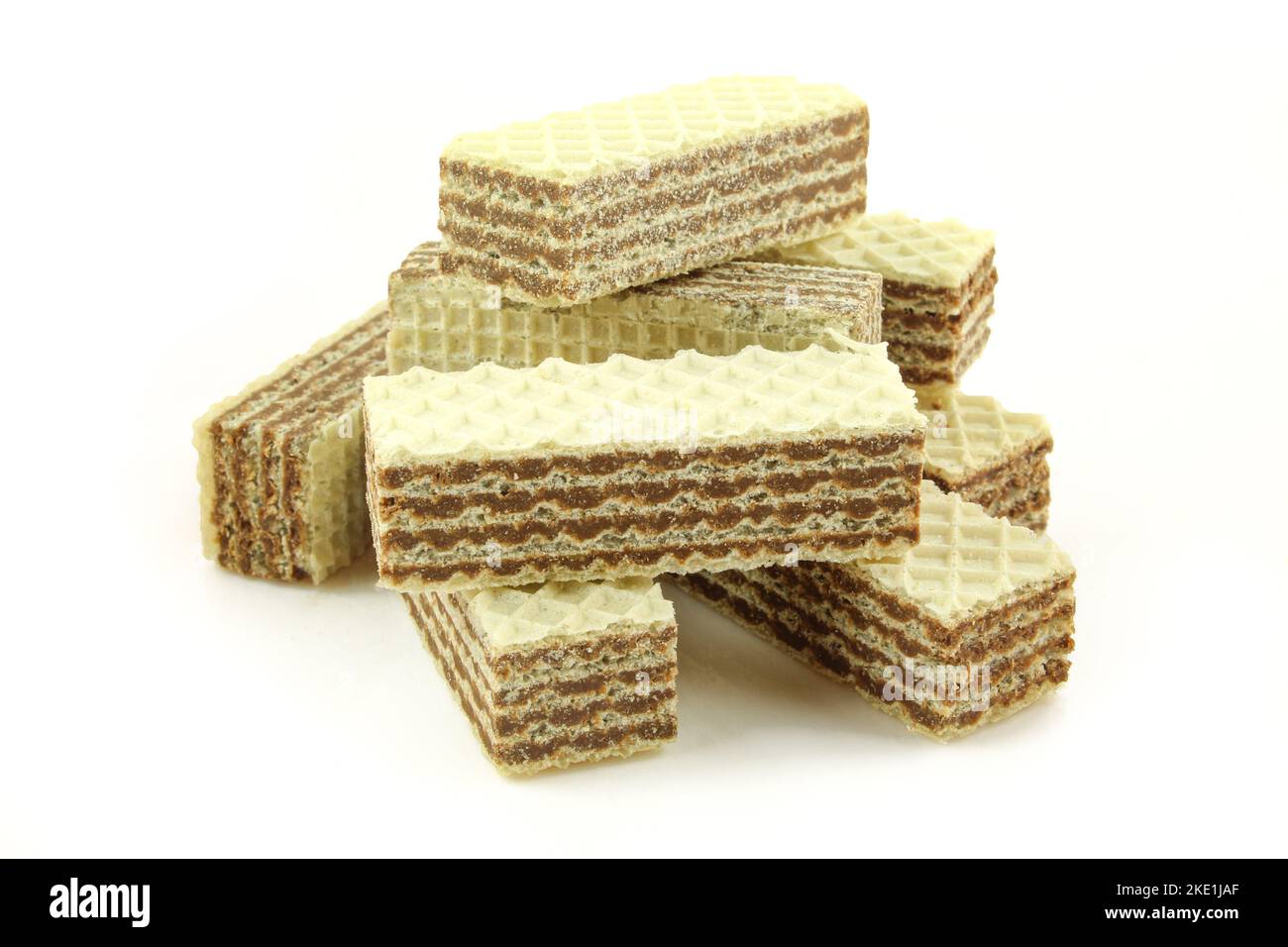 Stack of wafer sticks with chocolate filling isolated on white ...