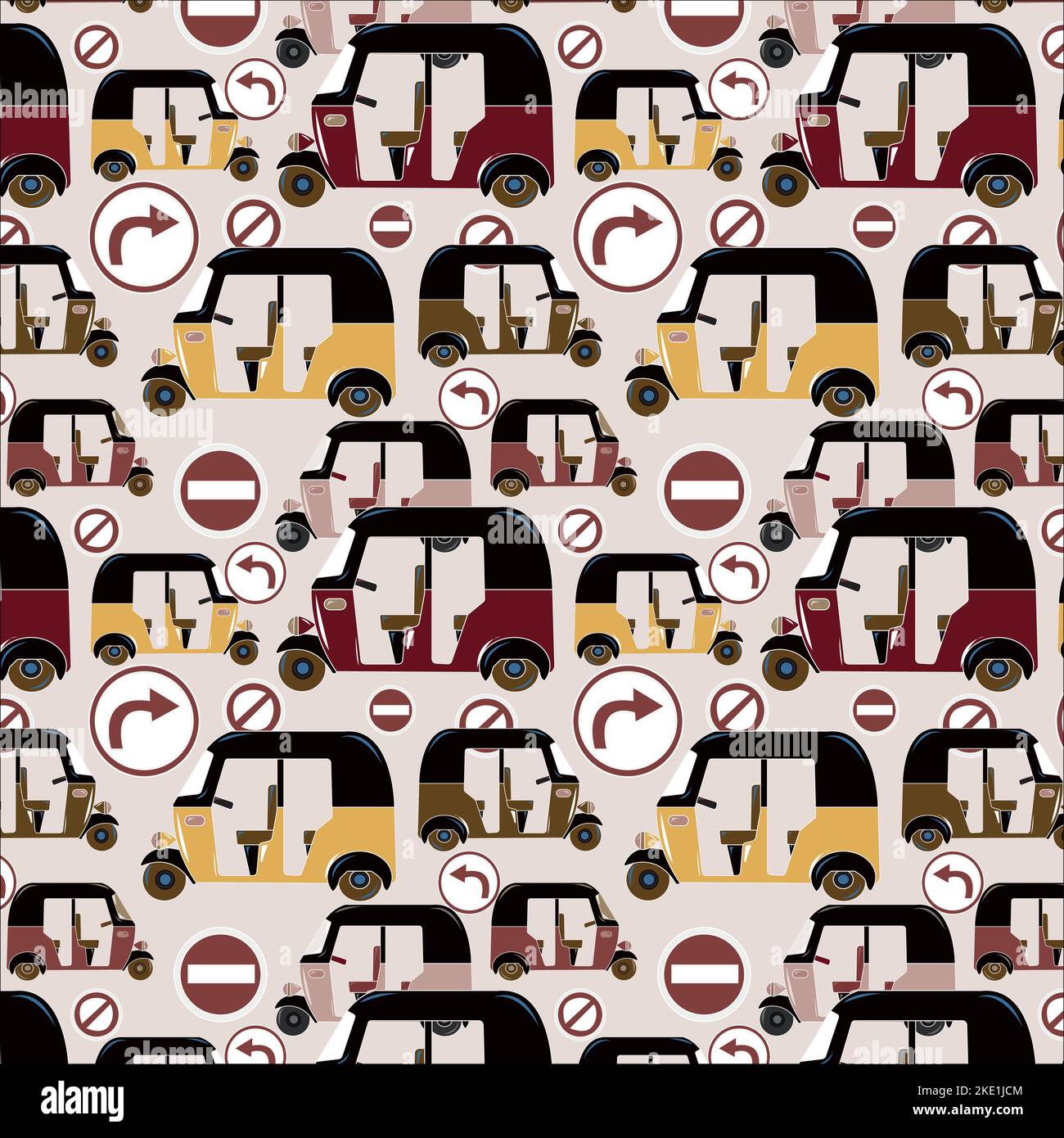 Seamless pattern of creative colorful Indian autorickshaw with sign ...
