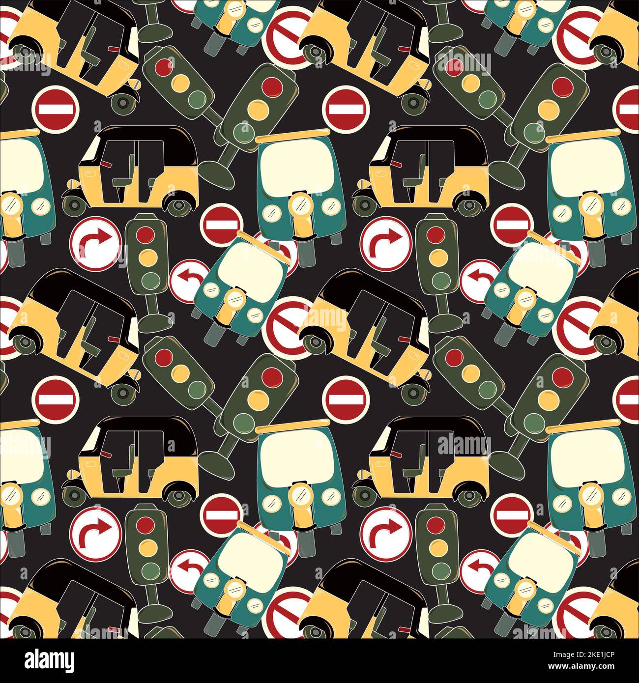 Seamless pattern of Indian style autorickshaw with sign boards and ...