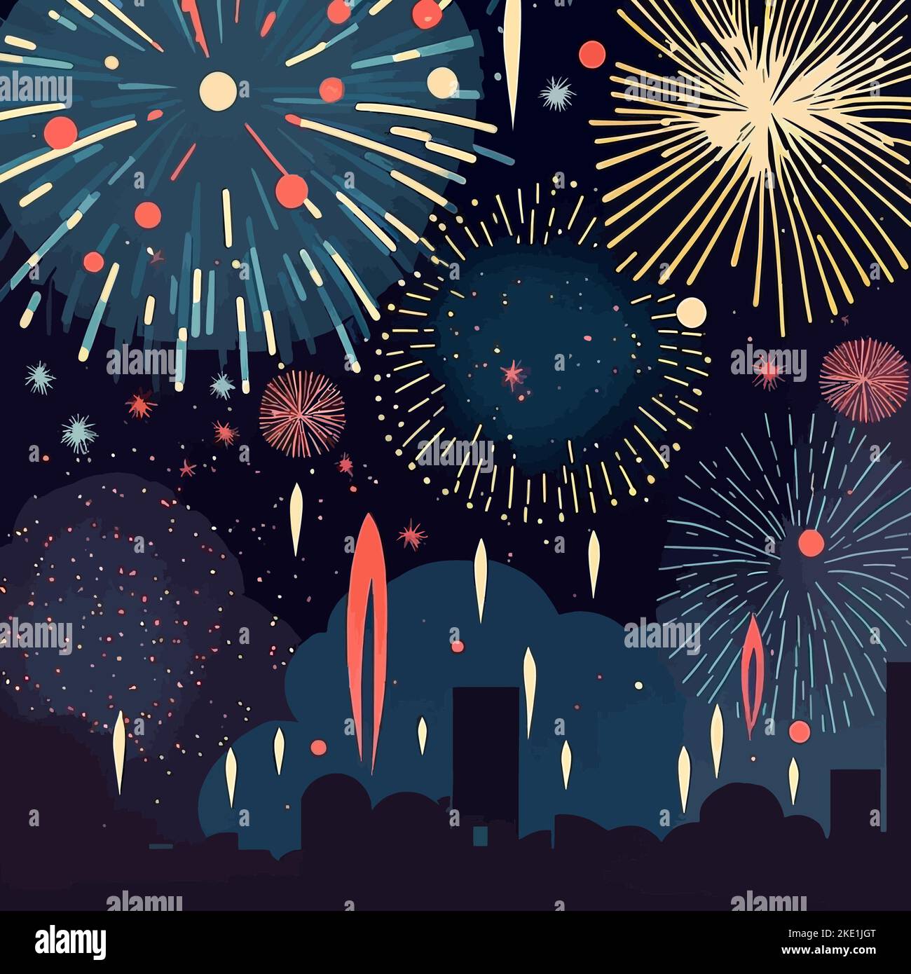 The bright New Year fireworks over the city - festive wallpaper Stock ...
