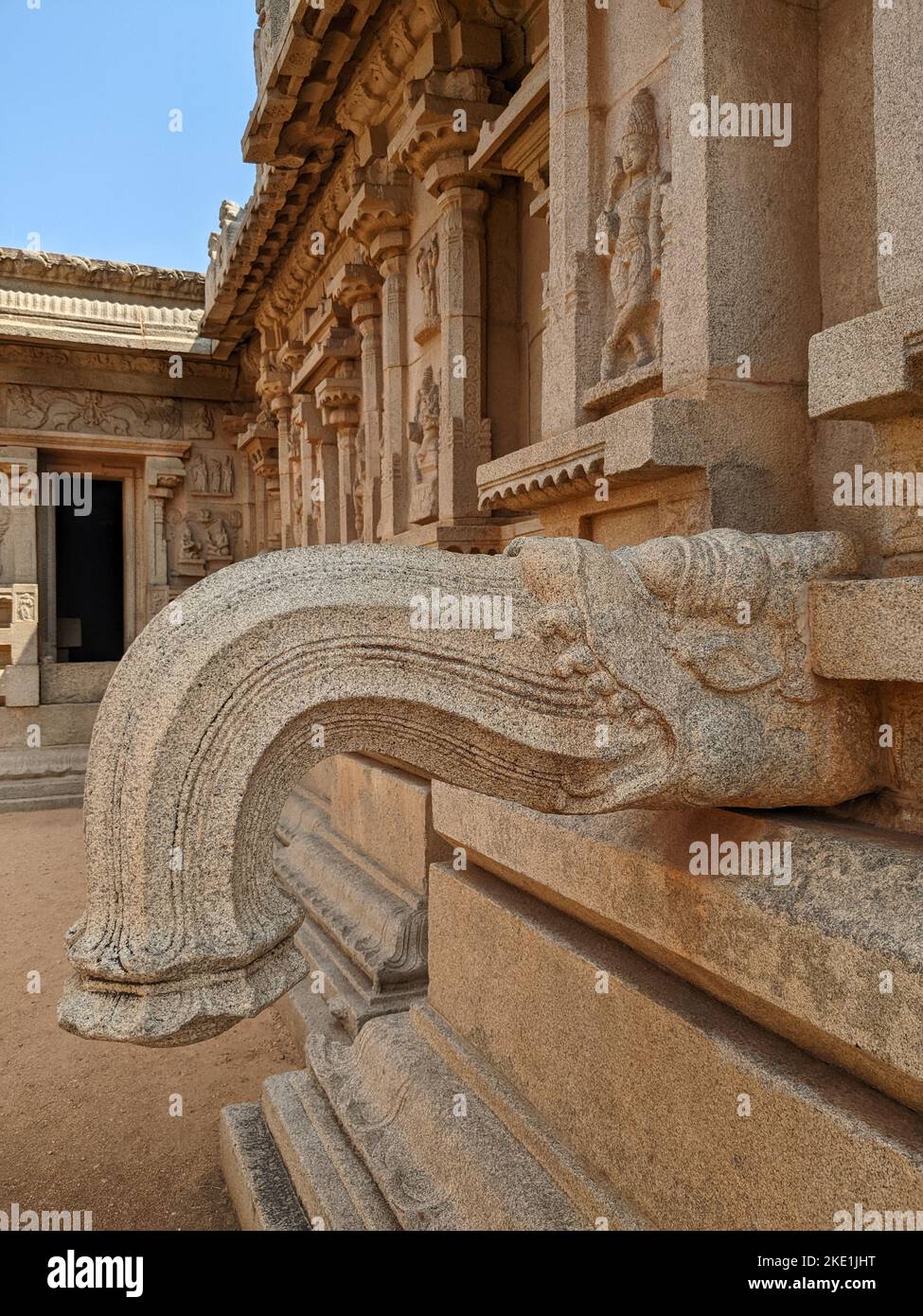 Ancient Hindu temple with mythological creatures statues in Hampi ...