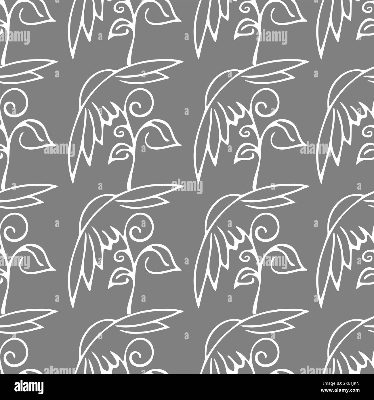 seamless floral pattern of white contour flowers on a gray background ...