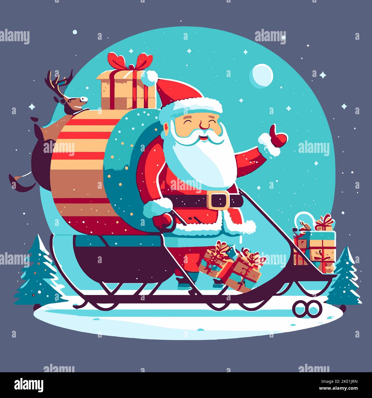A happy and colorful Christmas wallpaper with Santa Claus bringing ...
