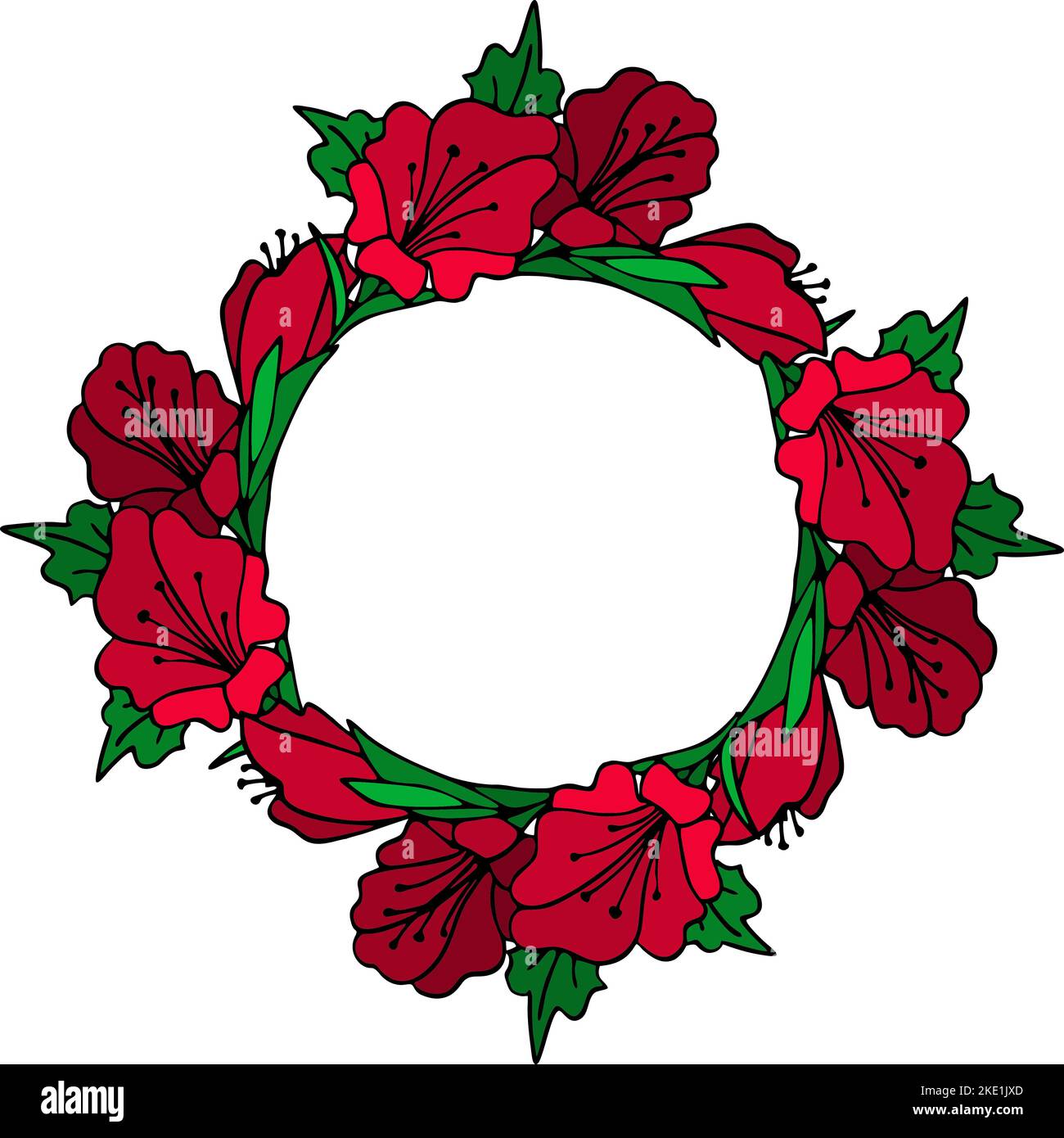 flower frame of large red flower buds on a white background, border ...