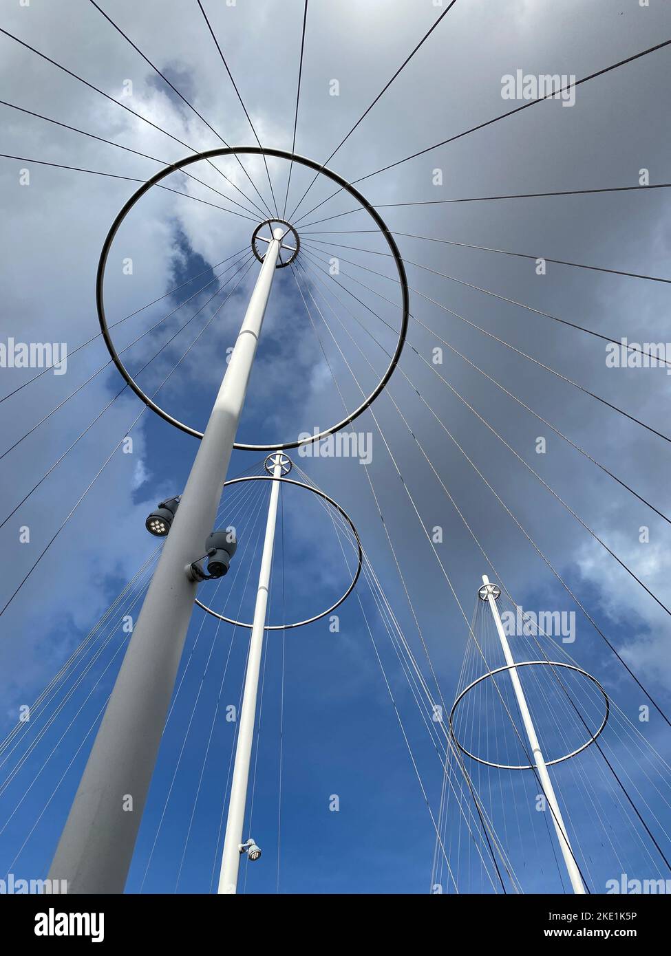 A vertical low angle shot of the roof support of the Circle Bridge in ...
