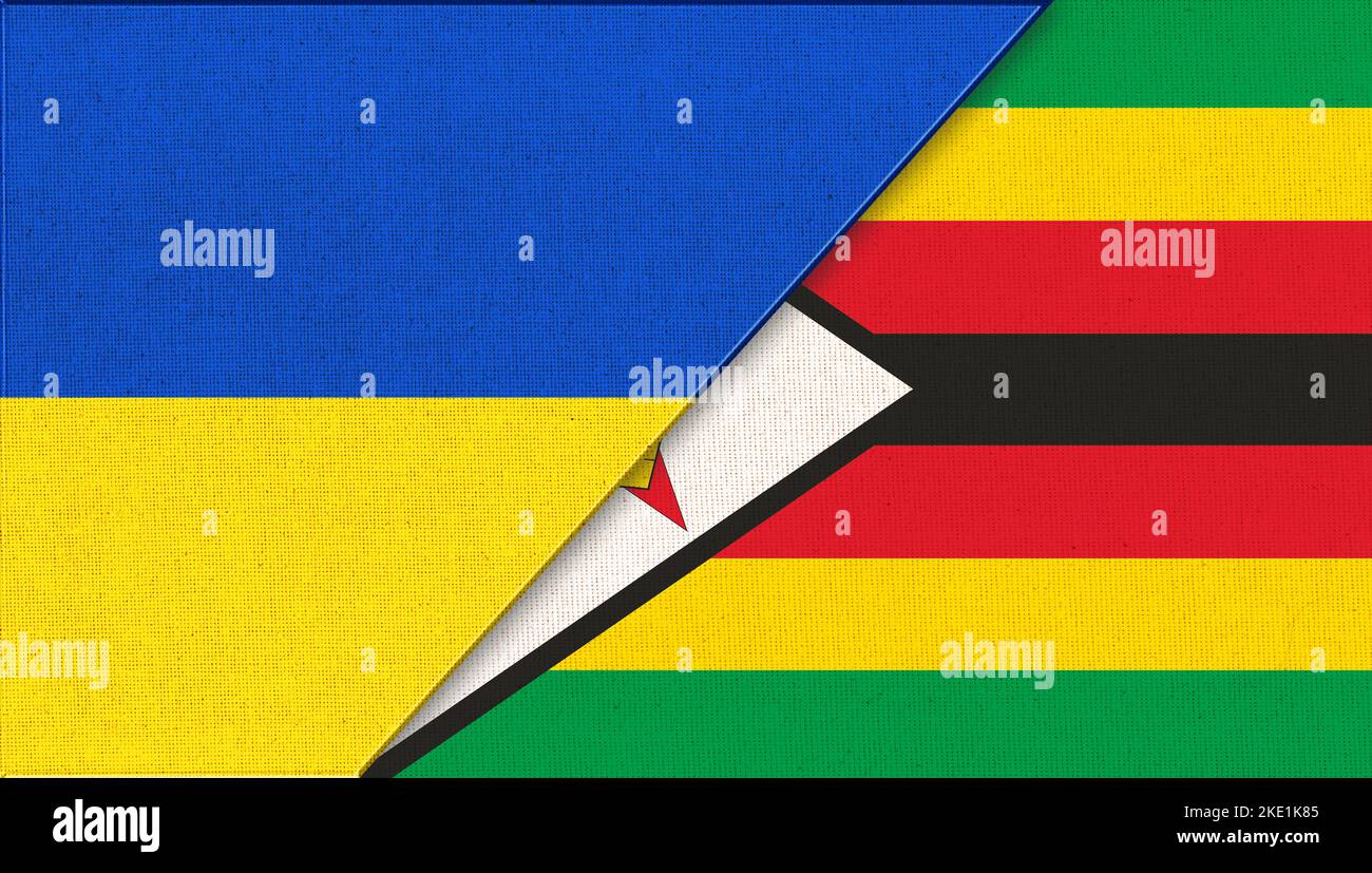 Flag of Ukraine and Zimbabwe - 3D illustration. Two Flags Together ...