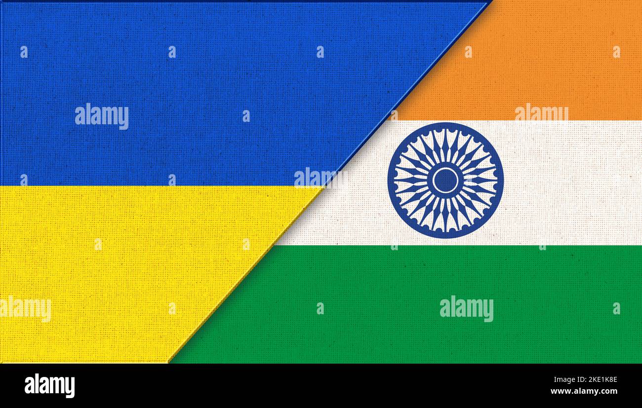 Flag of Ukraine and India- 3D illustration. Two Flags Together - Fabric ...