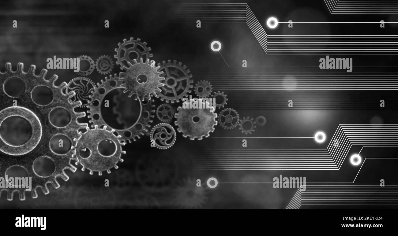 The computer data cogs against black background Stock Photo - Alamy