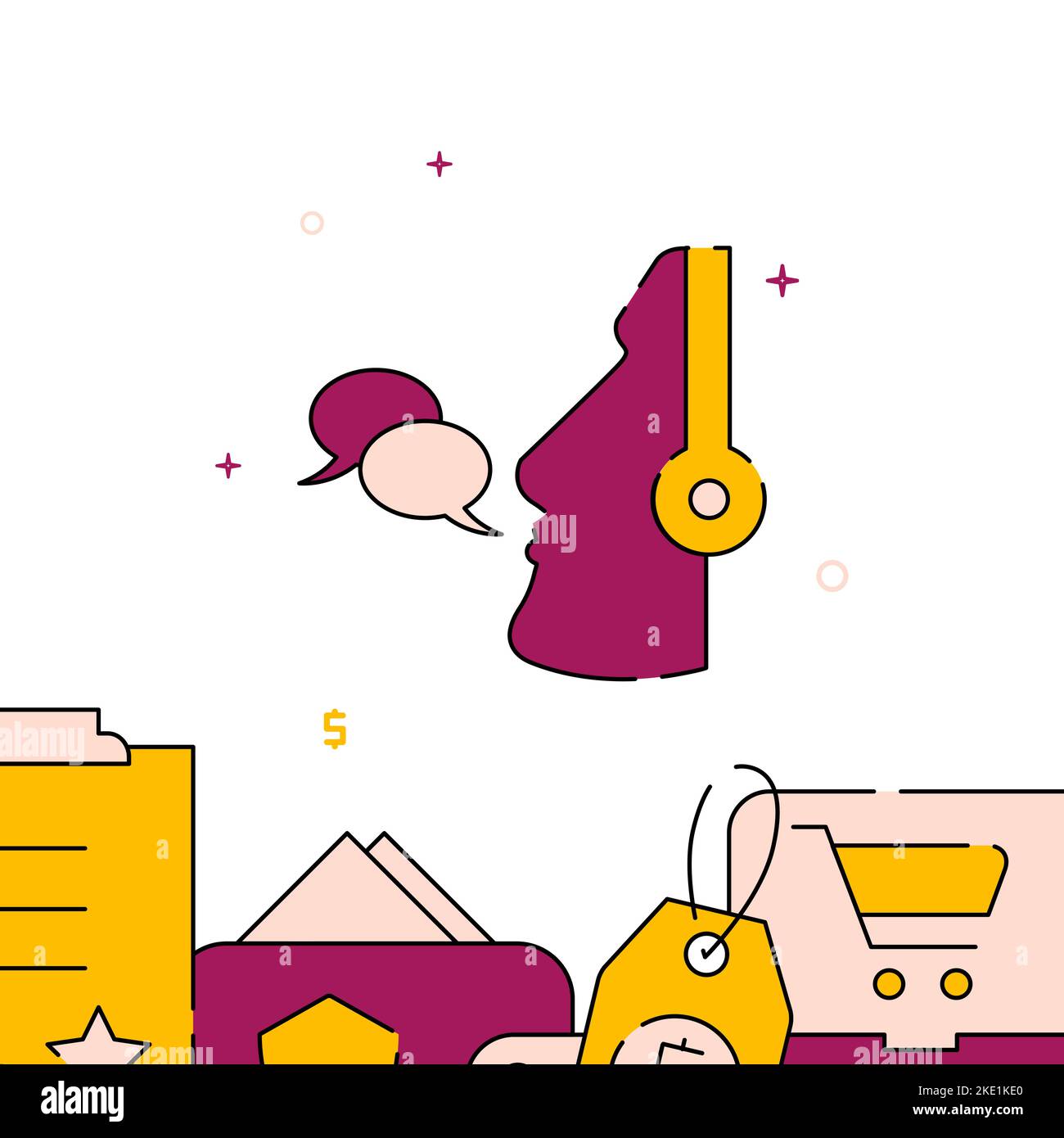 Support, call center filled line vector icon, simple illustration, related bottom border Stock ...