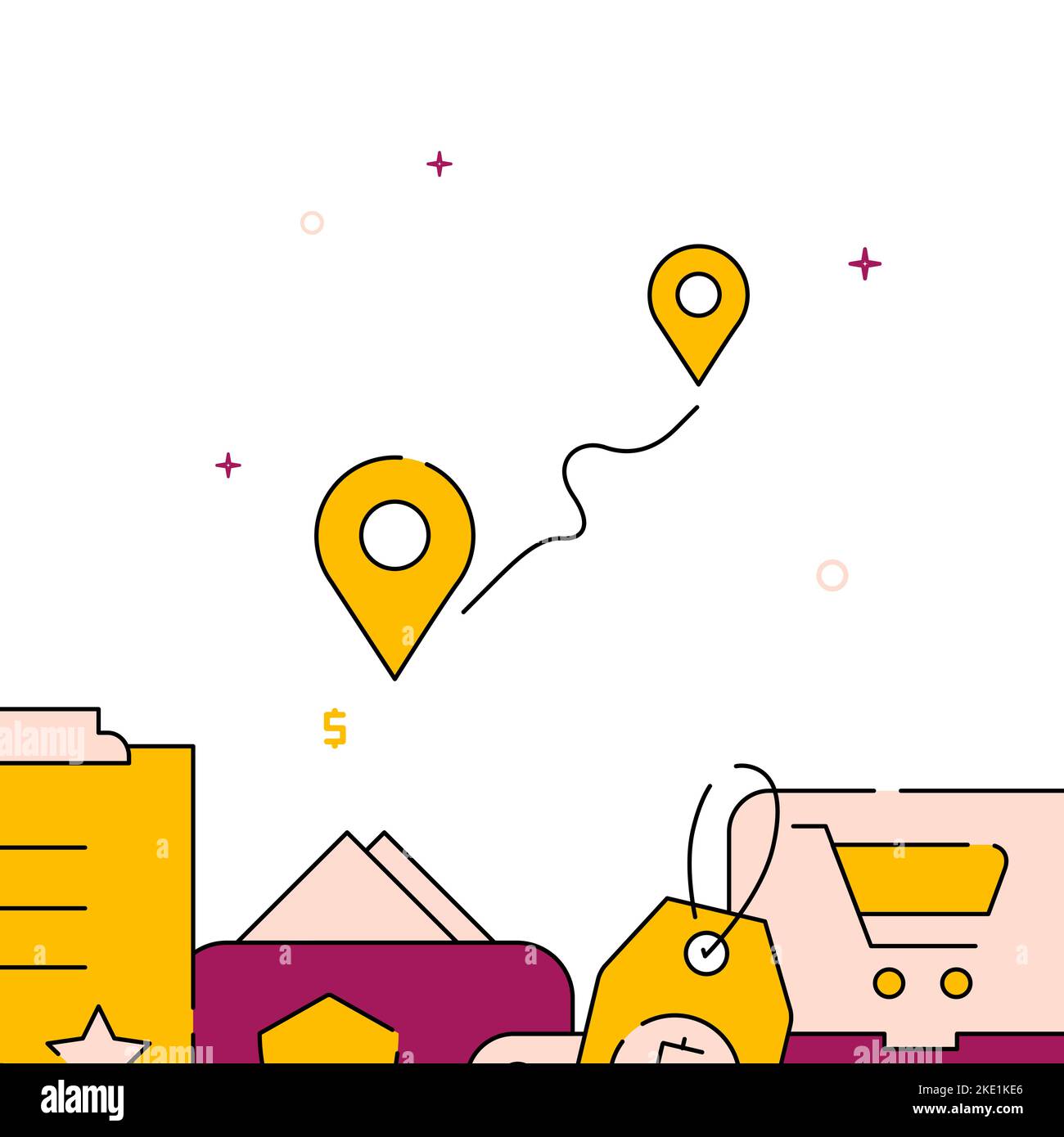Delivery route, order tracking filled line vector icon, simple ...