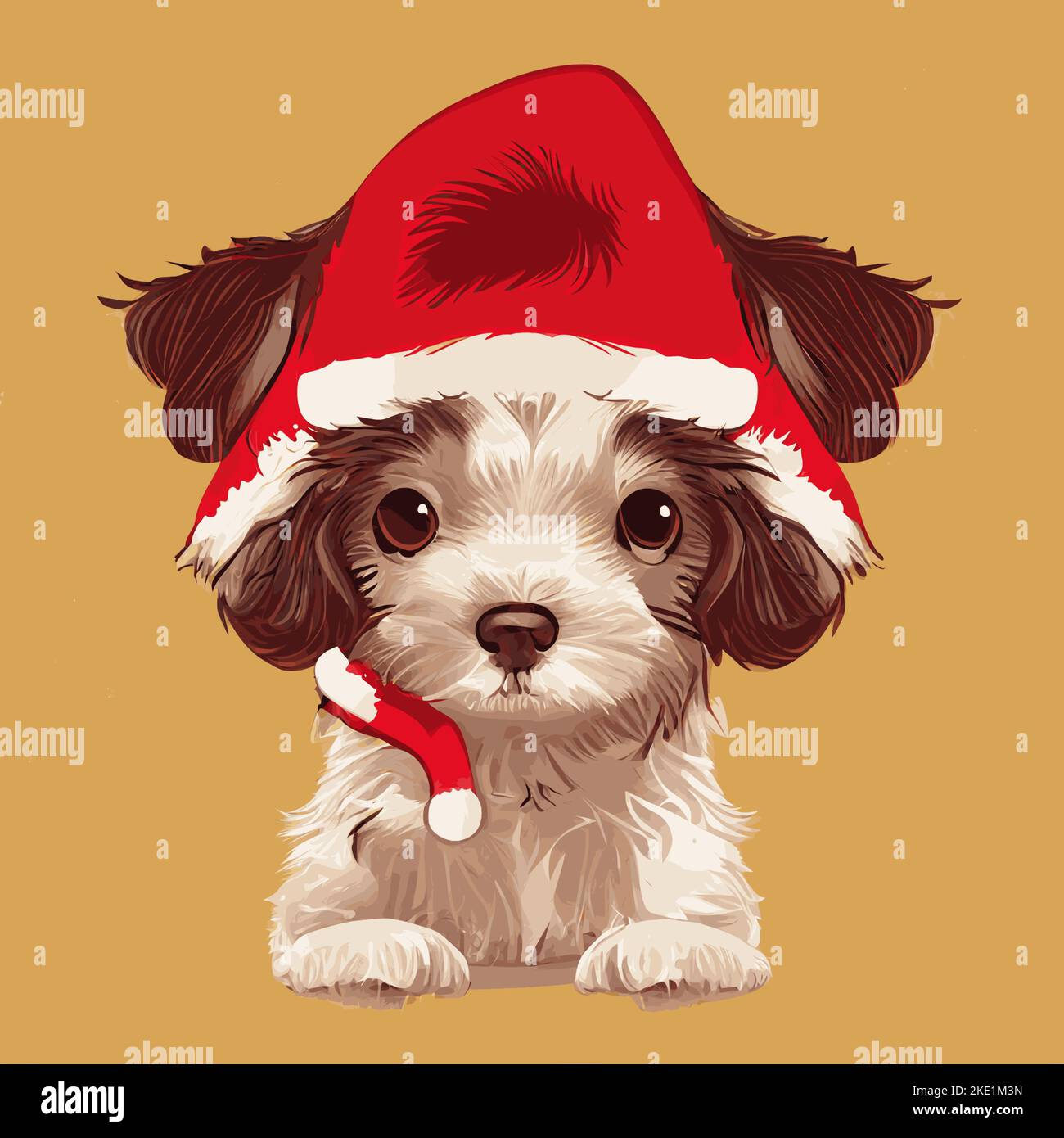 A vector illustration of a cute dog portrait wearing a Santa Claus hat ...