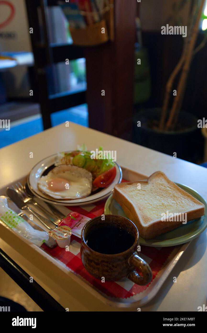 A “Western” style Japanese breakfast served at a cafe, including sunny ...